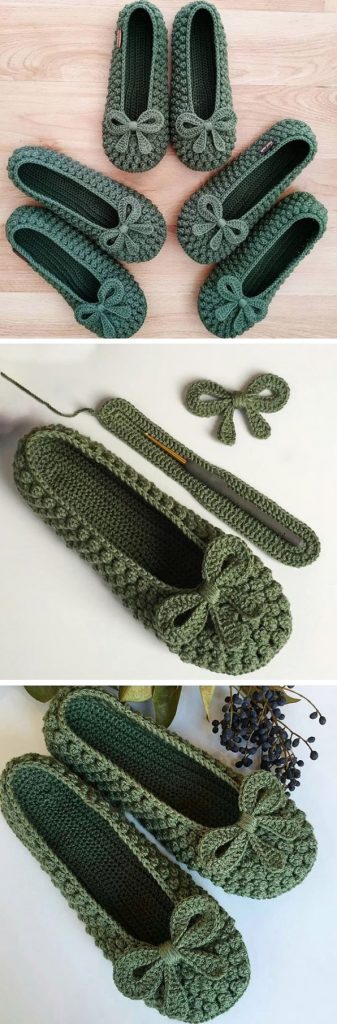 Slippers in Green(Bow) & Red – Crochet Tutorial – Design Peak