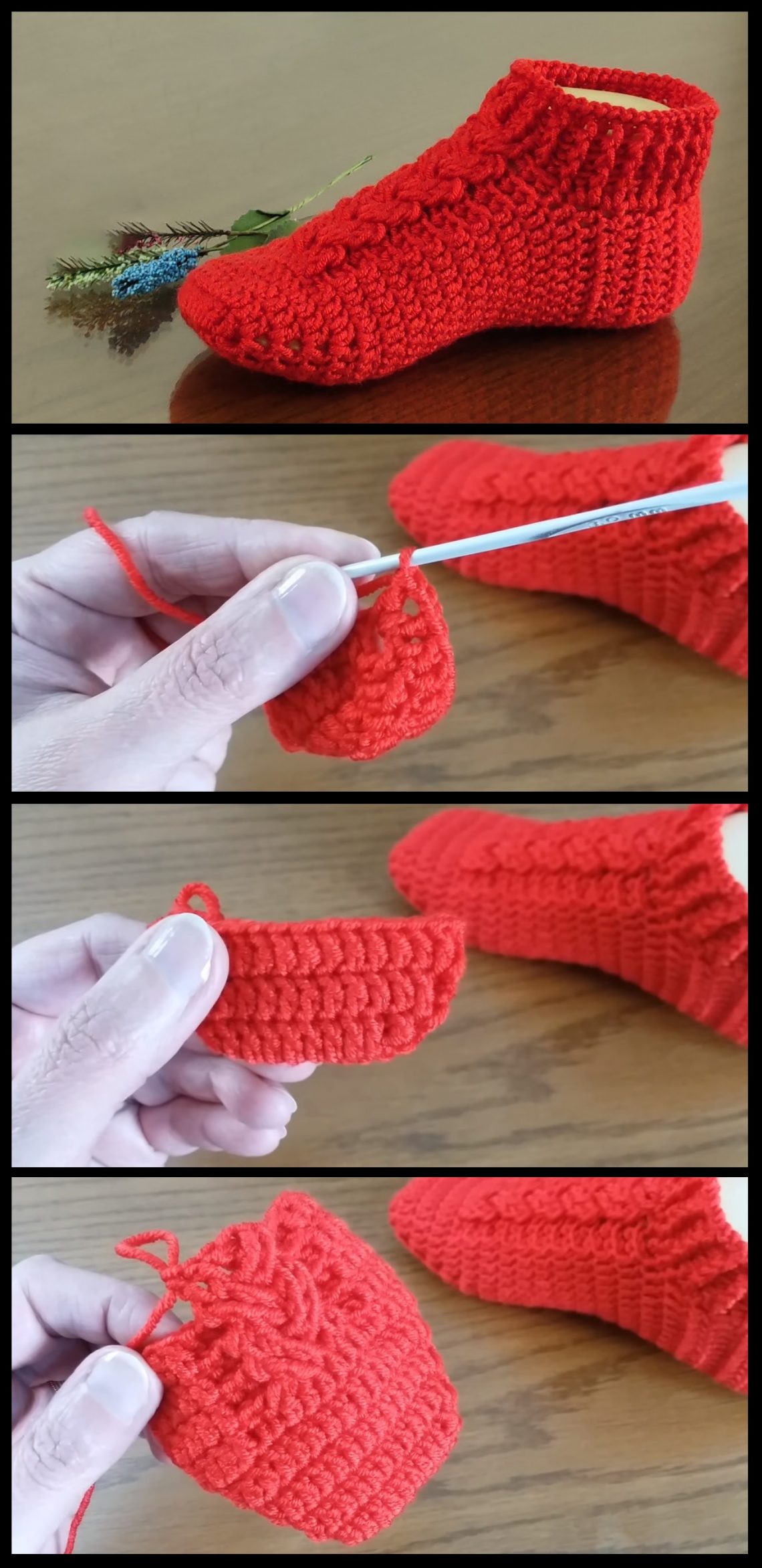 Crochet Textured Slippers in Red – Design Peak
